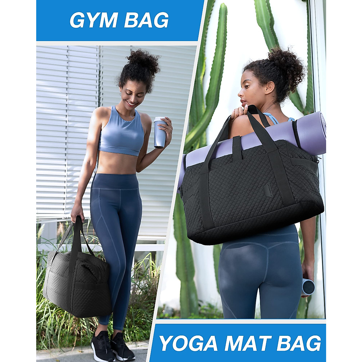 BAGSMART Large Gym Bag with Yoga Mat Buckle, Weekender Overnight Bag for Women, Travel Duffle Bag for Travel Essentials, Carry On Tote Bag Hospital Bag for Labor and Delivery