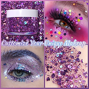 Boko 1.76oz Body Glitter Gel, Holographic Purple Liquid Chunky Glitter Lotion Mermaid Sequins for Face Hair and Body Makeup, Festival Clothing, Rave Accessories and Costume - Amethyst Orchid