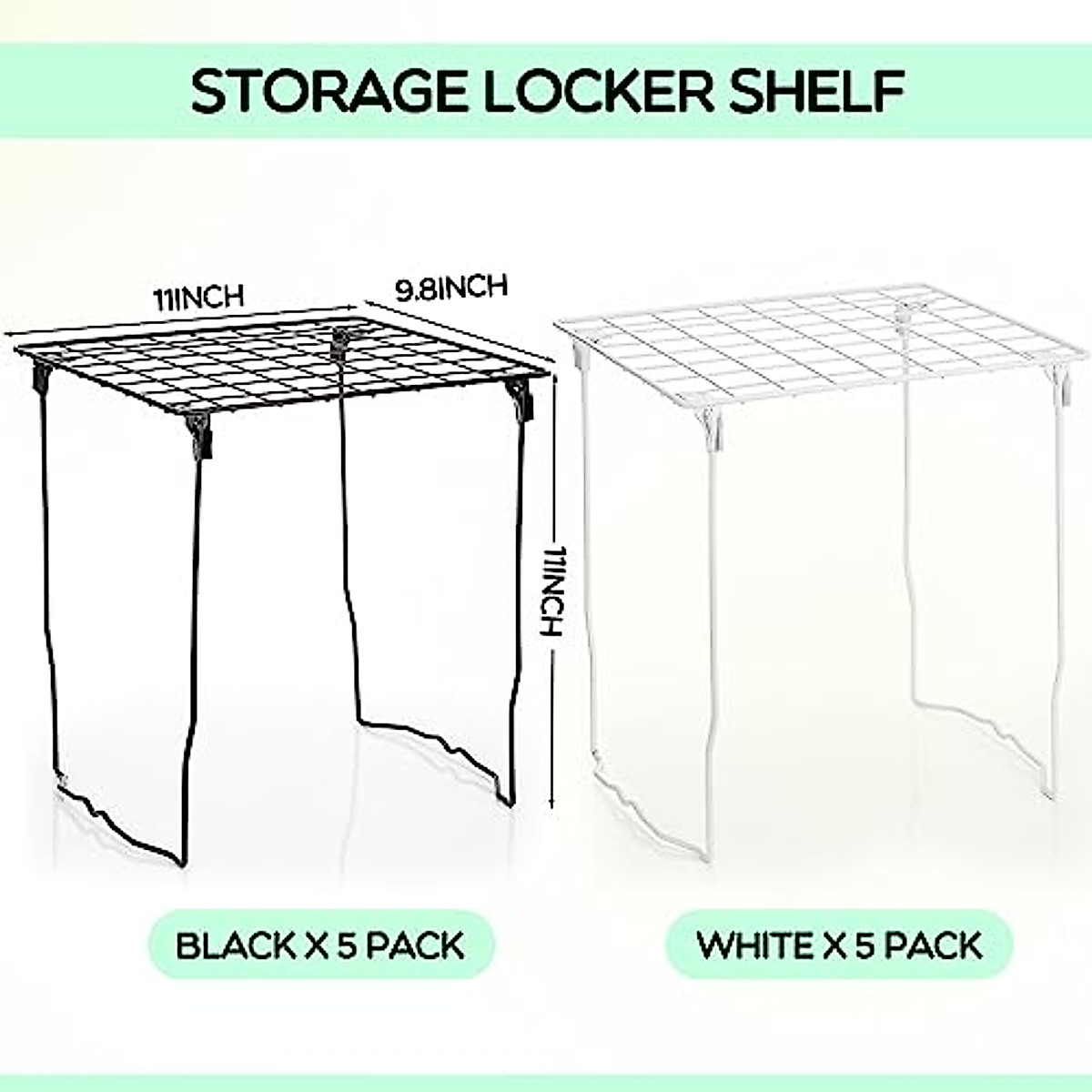 Maitys 10 Pack Locker Shelf Bulk 11.8" Tall Folding School Locker Organizer Shelf Set Metal Wire Organizer for School Office Locker Storage Accessories Fits Standard Size Lockers, Black and White