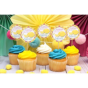 Sweet Summer Lemonade Thank You Sticker Labels, 40 2" Party Circle Stickers by AmandaCreation, Great for Party Favors, Envelope Seals & Goodie Bags