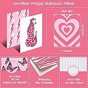 PHOPAGO 10 Pieces Preppy Room Decor | Preppy Posters Aesthetics Hot Pink White Wall Art for Teen Girls Bedroom Pink Fashion Posters for Teens College Dormitory Wall Decor | 8x10 Inches Unframed