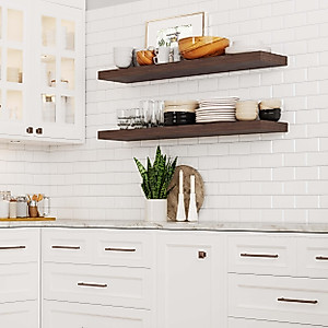 Wallniture Ronda 48 inch Walnut Floating Shelf, Floating Bookshelves for Wall, Decorative Wall Shelves for Living Room, Kitchen, Bedroom