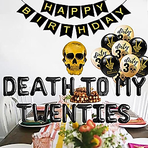 Geloar DEATH TO MY TWENTIES 30th Birthday Party Supplies, DEATH TO MY TWENTIES Balloons Happy Birthday Banner for RIP Twenties 20s RIP Youth Men Women Dirty 30 Funny 30th Bday Decor Set of 31 PCS