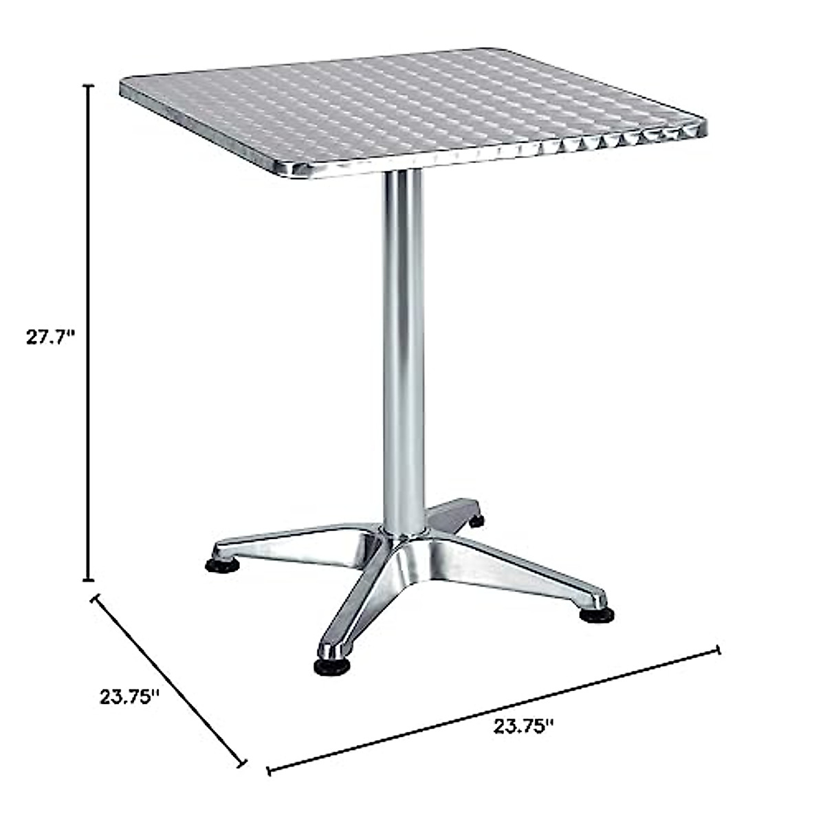 BTEXPERT Indoor Outdoor 23.75" Square Restaurant Table for Patio Stainless Steel Silver Aluminum Furniture with Base