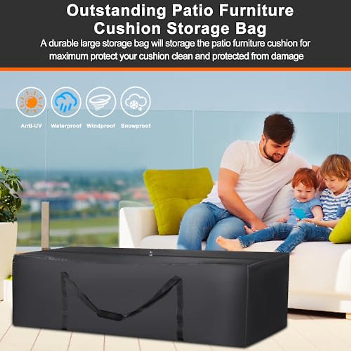 Large Patio Cushion Storage Bag，Heavy Duty 420D Zipper Storage Bags with Zipper and Handles for Patio Furniture Cushion Outdoor Storage,Waterproof Jumbo Multifunctional Storage Bags,68"L x 30"W x 20"H