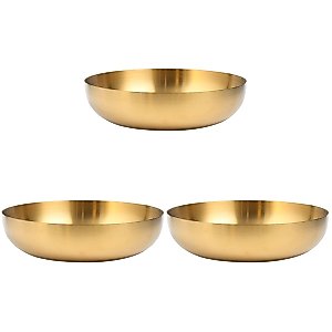 Hemoton Japanese Noodle Bowl 3pcs Stainless Steel Mixing Bowl 9.4inch Japanese Ramen Noodle Bowl Gold Metal Soup Bowl Salad Serving Bowl for Fruit Udon Pho Asian Noodles Rice Bowls Japanese