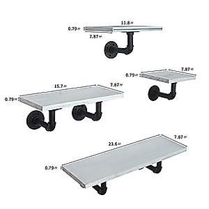 MANTE BLONG QTSARTISAN 24-Inch Industrial Pipe Floating Shelves Wall Mounted, Rustic Wood Wall Shelves Set of 4 for Bedroom, Bathroom, Living Room, Kitchen,Office and More (4 Shelves, White)