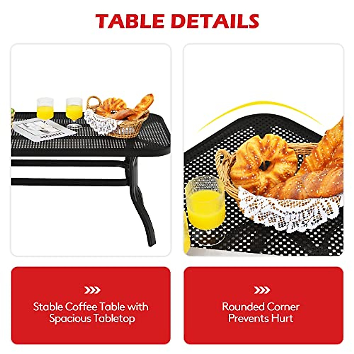 Giantex Patio Loveseat with Coffee Table Outdoor Bench with Cushion and Metal Frame, Loveseat Porch Furniture Set Sofa for Garden, Yard, Patio or Poolside (Deep Red & Black)