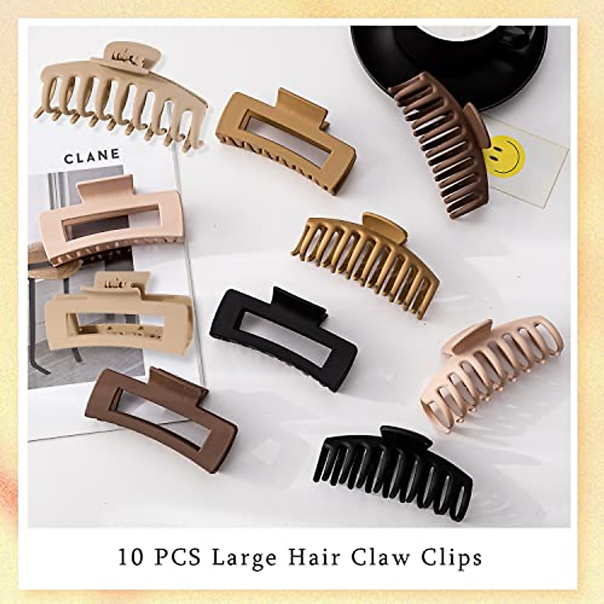 10 Pack 4.4" Large Hair Clips,Claw Clips,Hair Clips for Women & Girls,2 Styles 5 Colors Internal tooth design Strong Hold Matte Claw Hair Clips for Women Thick Hair & Thin Hair, 90's Vintage Hair Clip