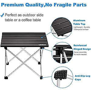 Ledeak Portable Camping Table, Small Ultralight Folding Table with Aluminum Table Top and Carry Bag, Easy to Carry, Perfect for Outdoor, Picnic, BBQ, Cooking, Festival, Beach, Home Use