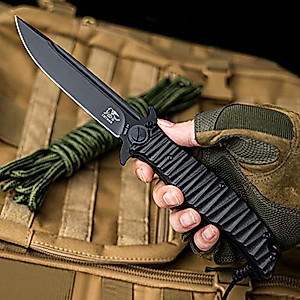 LOTHAR Pocket Knife for Men, 4.7'' D2 Large Steel Blade Folding Knife, Huge Tactical Pocket Knife, Flipper Assisted Opening with G10 Handle, Survival Knife, Cool EDC Knife, Gifts for Men
