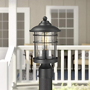 Emliviar 1-Light Outdoor Post Light, Exterior Post Lantern in Black Finish with Seeded Glass, 1803CW2-P