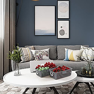 Jandson 6 Packs Grey Woven Plastic Storage Basket, Small Pantry Organizer Bin, R