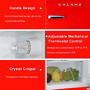 Galanz GLR46TRDER Retro Compact Refrigerator with Freezer Mini Fridge with Dual Door, Adjustable Mechanical Thermostat, 4.6 Cu Ft, Red