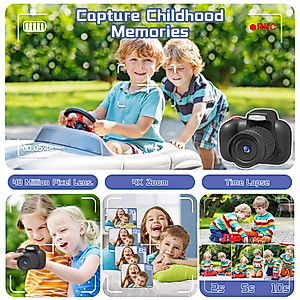 Temodu Kids Camera, Best Birthday Festival Toys Gifts for Girls Boys Age 3 4 5 6 7 8 9 10 11 12 Year Old, Digital Camera for Kids with Video, Toy Camera Toddler Camera for Girls with 32GB Card - Black