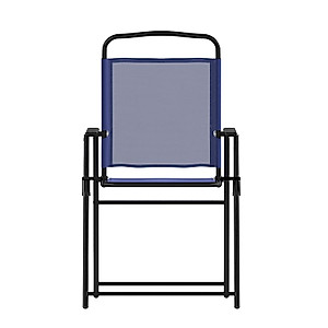 Flash Furniture Mystic Folding Patio Sling Chairs, Outdoor Textilene Lawn Chairs with Armrests, Set of 4, Navy