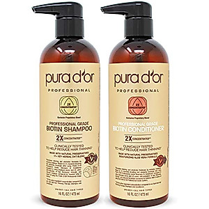 PURA D'OR Professional Grade Biotin Anti-Hair Thinning Shampoo & Conditioner, CLINICALLY TESTED Proven Results, 2X Concentrated DHT Blocker Thickening Products For Women & Men, Sulfate Free, 16oz x 2