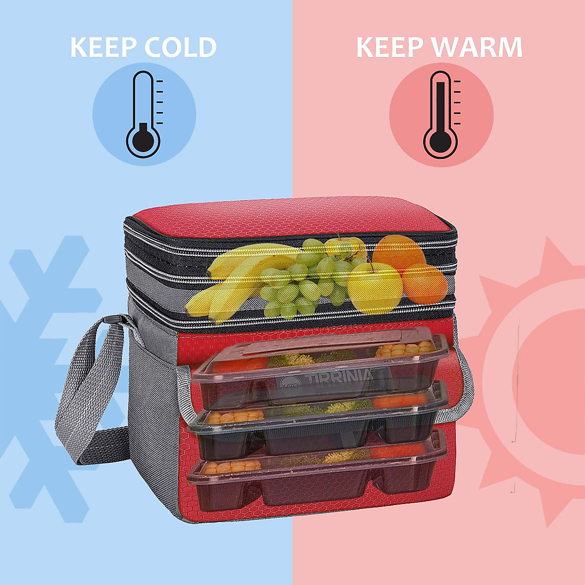 Tirrinia Insulated Lunch Bag for Women Men, Leakproof Expandable Reusable Lunch Box for Adult, Lunch Cooler Tote for Office Work, Red