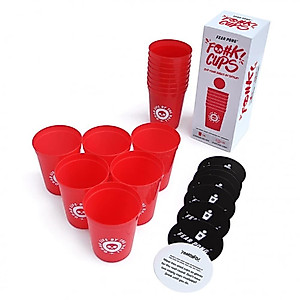 Fear Pong: F@#KCUPS – Add-on for Beer Pong Games – 14 Reusable Red Cups + 12 Extra Dares – The Perfect Accessory for Parties and Game Night