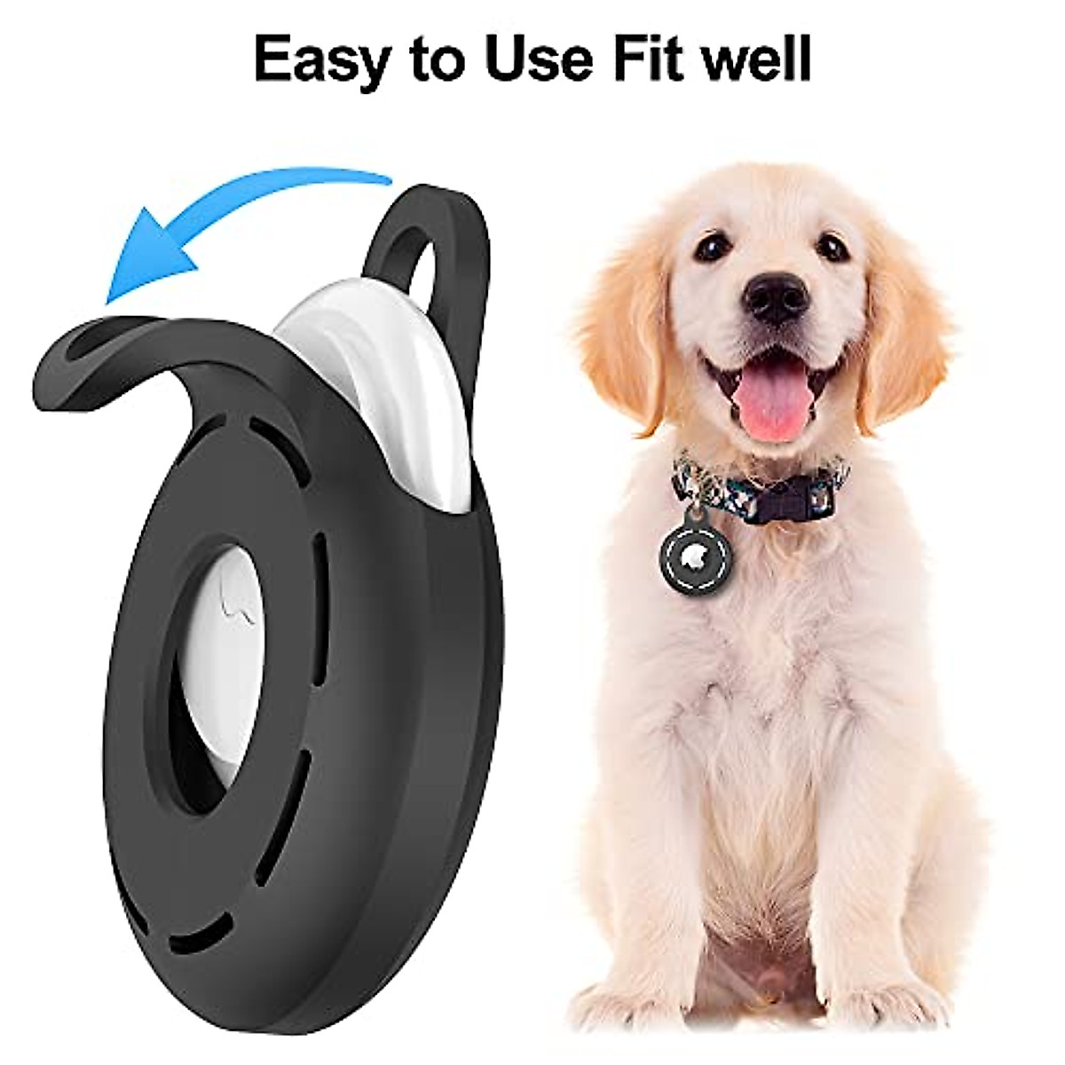 Migeec AirTag Holder Soft Silicone AirTag case 4 Pack AirTag Keychain Accessories Easy to Attach to Wallets, Keys, Pet Collars (Black)