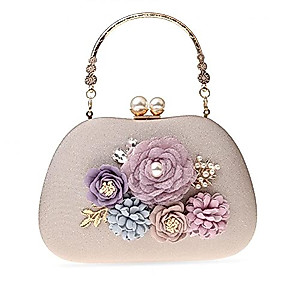 Evening Bag for Women Sparkly Flowers Beads Clutch Bags Elegant Clutch Bag for Wedding Party Prom (Champagne)