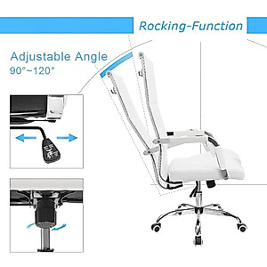Office Chair,Ergonomic Office Chair Ribbed Office Chair High Back PU Leather Executive Conference Chair Adjustable Swivel Chair with Arms Home Office Desk Chair,