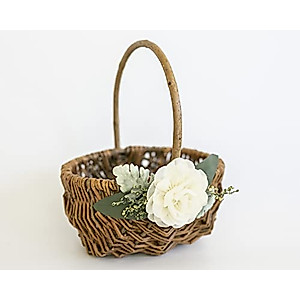Willow Flower Girl Basket - Rustic Wood Flower Girl Basket - Country Wedding Basket w/Greenery Decor - Rattan Gift Basket by Ragga Wedding