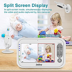 JouSecu Baby Monitor with 2 Cameras, Video Baby Monitor, 4.3" LCD Split Screen,2-Way Audio, Crying Detection, Night Vision, Temperature Detection