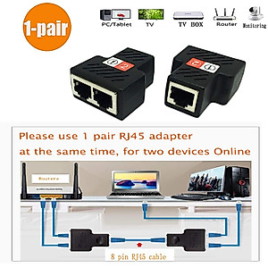 (A-Pair) RJ45 Splitter Adapter,SinLoon Ethernet Cable Splitter, RJ45 Network Extension Connector Ethernet Cable Sharing Kit for Router TV Box Camera PC Lapop (Black)