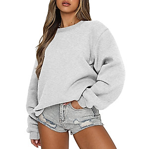 ANRABESS Women's Sweatshirts Hoodies Crewneck Oversized Fleece Pullover Sweaters Cute Top Y2K Teen Girls Preppy Clothes 2024 Gray Large