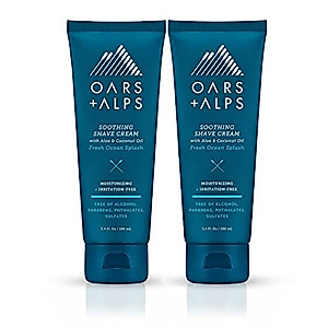 Oars + Alps Soothing Men's Shaving Cream, Dermatologist Tested and Infused with Aloe and Coconut Oil, Fresh Ocean Splash Scent, TSA Friendly, 3.4 Oz, 2 Pack