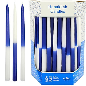 The Dreidel Company Deluxe Tapered Hanukkah Menorah Half and Half Navy Blue and White, Candles for All 8 Nights of Chanukah (Single)
