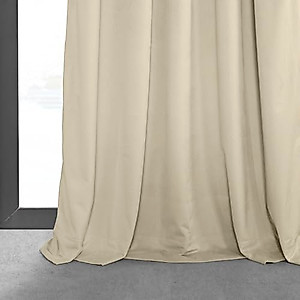 HPD Half Price Drapes Velvet Blackout Curtains/Drapes - 84 Inches Long 1 Panel Blackout Curtain Signature Pleated for Living Room & Bedroom - 25W X 84L, Alabaster Beige