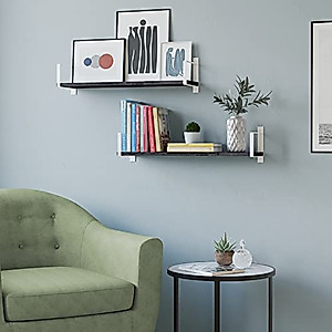 Wallniture Toledo 24" Floating Shelves for Living Room Decor Wall Shelves for Bedroom, Bathroom Organizer & Kitchen Organization Black Bookshelf Set of 2 Wood