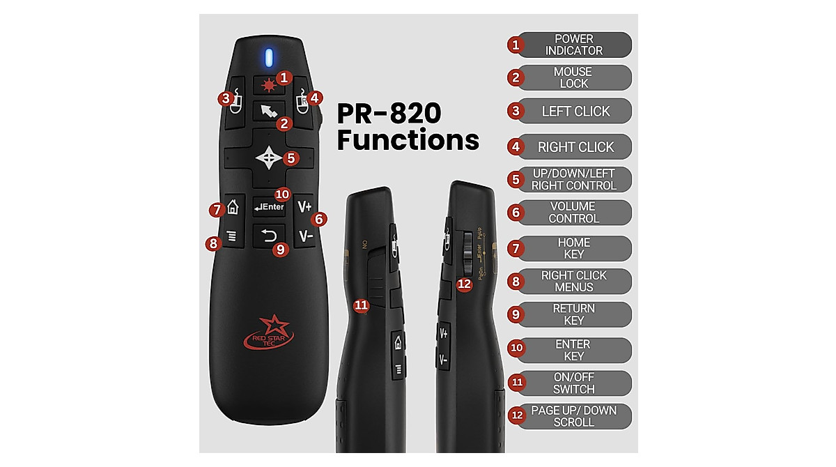 Wireless Presentation Remote PR-820 from Red Star Tec | Up to 50 ft Range