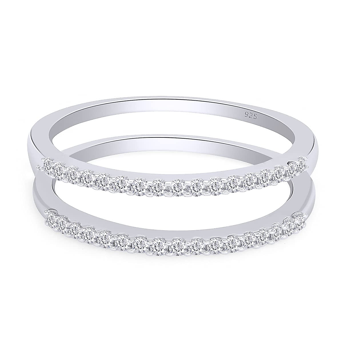 AFFY 1/4 Carat Round Sparkling White Cubic Zirconia Enhancer Guard Ring 14k Gold Over Sterling Silver (0.25 Cttw) - Ring Size-6