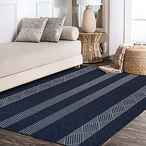 JONATHAN Y WSH120A-4 Nautisk Trellis Stripe Machine-Washable Indoor Area-Rug, Coastal, Modern, Contemporary Easy-Cleaning,Bedroom,Kitchen,Living Room,Non Shedding, Navy/Gray, 4 X 6