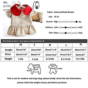 Loyalfurry Winter Dog Shirt Dress with Cute Red Doll Collar, Elegant Warm Dog Sweater Dresses with D Ring, Plaid Puppy Pet Clothes for Small Breeds (Medium, Light Brown)