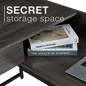 HEAO L-Shaped Corner Desk with Multiple Shelves and Drawer Space-Saving Computer Home & Office Desk (Dark Grey)
