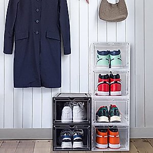 YOLOPARK Drop Front Shoe boxes Clear Plastic Stackable 6 Pack Sneaker Display Case with Magnetic Door Shoe Containers for Closet with Lids, Shoe Storage Boxes Fit Size Up to US 12.5