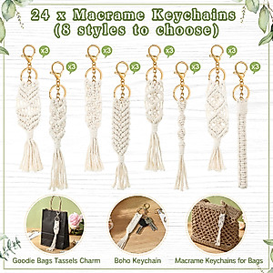 Ecation 24 Sets Baby Shower Favors for Guests Boho Macrame Keychains Crochet Tassel Key Ring Thank You Cards with Rope