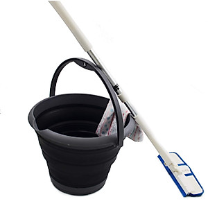 SAMMART 2 pcs Set : 36L (9.5 Gallon) Collapsible Plasic Laundry Basket & 10L (2.64 Gallon) Collapsible Bucket/Waterpot (Laundry Basket+Bucket, Black+Black)