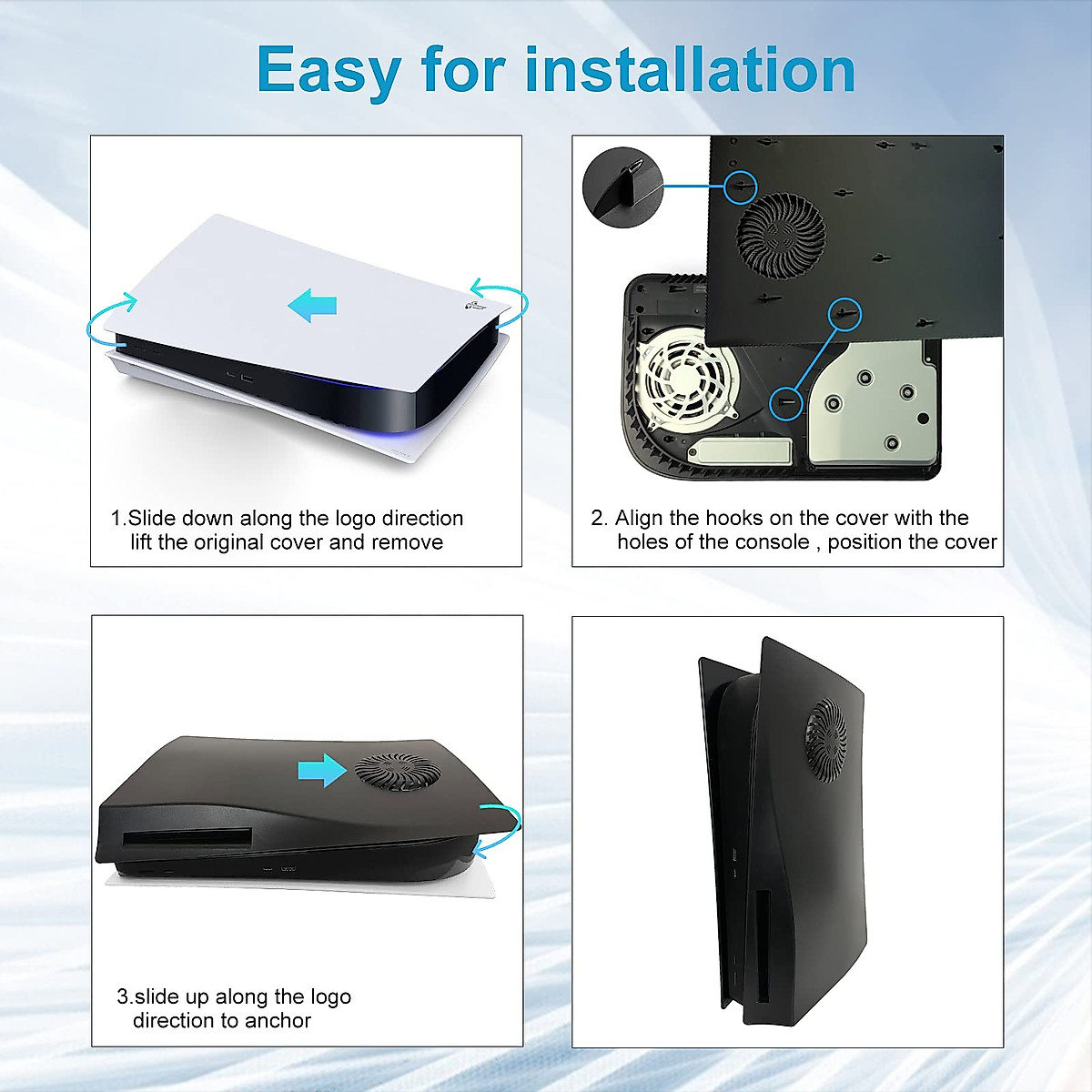 BFUNCO PS5 Console Faceplates, with Fan Vent for Playstation5 Disc Edition,ABS Anti-Scratch Dust-Proof Protective Shell,Replacement Cover Accessories for PS5 Console, with 2*Handle Cover(Black)