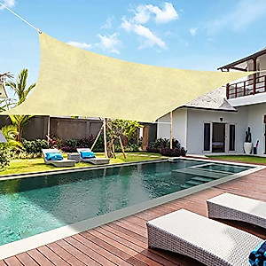 ZGOEK Sun Shade Sail, Rectangle Shade Sail UV Block 90% Shade Fabric Sun Shade Cloth for Outdoor Patio Lawn Garden Beige 2x1.6m/6.5x5.2ft