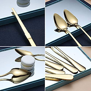 Gold Grapefruit Spoons 5 Pieces Set, 4 Stainless Steel Grapefruit Spoon And 1 Grapefruit knife With Titanium Plating, Grapefruit Utensil Set, Serrated Edges Spoon pack of 5 (Gold)