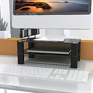TAVR Monitor Stand Riser, 2 Tier Monitor Stand with Storage Organizer and Adjustable Height for Computer Laptop PC Printer Screen, Black