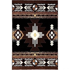Allstar 5x7 Black and Mocha Navajo Machine Carved Effect Rectangular Accent Rug with Ivory and Espresso Geometric Design (5' 2" x7' 1")