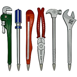 Maydahui 6PCS Tool Ballpoint Pens Black Ink Hardware Shape Pen Pipe Wrench Pincer Pliers Art Knife Spanner Hammer Screwdriver Design for Boys Worker Craftsman