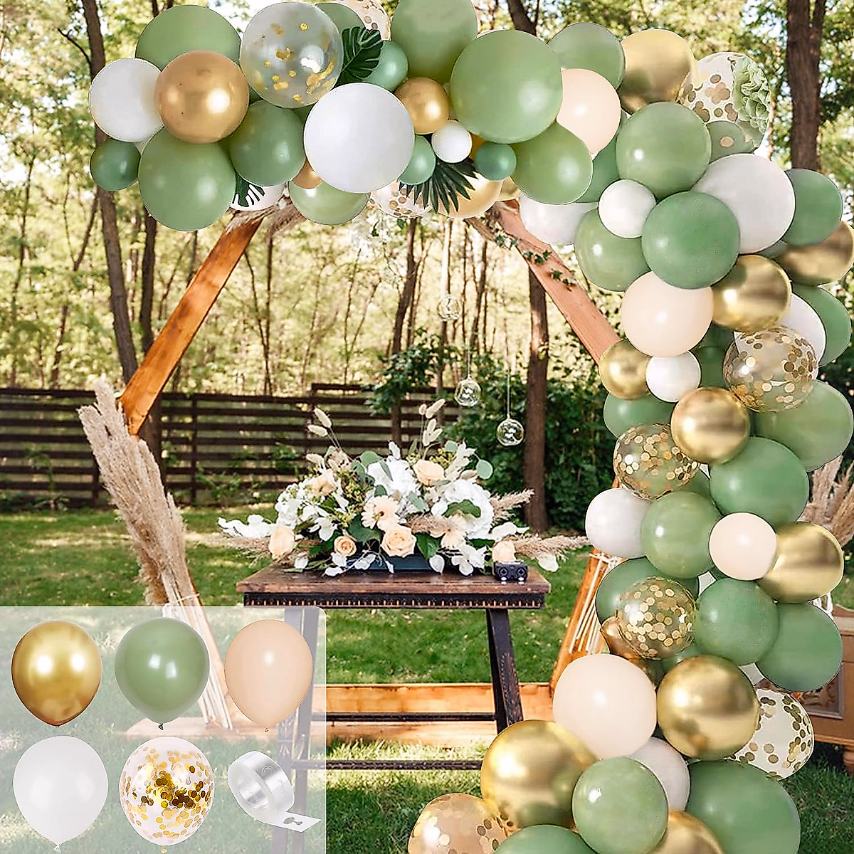 pugkloy 6.56ft Artificial Eucalyptus Garland with Fake Rose Flower Vine Seeded Eucalyptus Leaves and Sage Green Blush Nude Balloons, for Wedding Baby Bridal Shower Birthday Safari Party Decorations