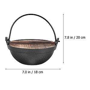 DOITOOL Japanese Sukiyaki Pot Cast Iron Nabe Tetsu Single Serving Nabe Shabu Shabu Hot Pot Sukiyaki Pan with Wooden Lid for Home Camping Picnic